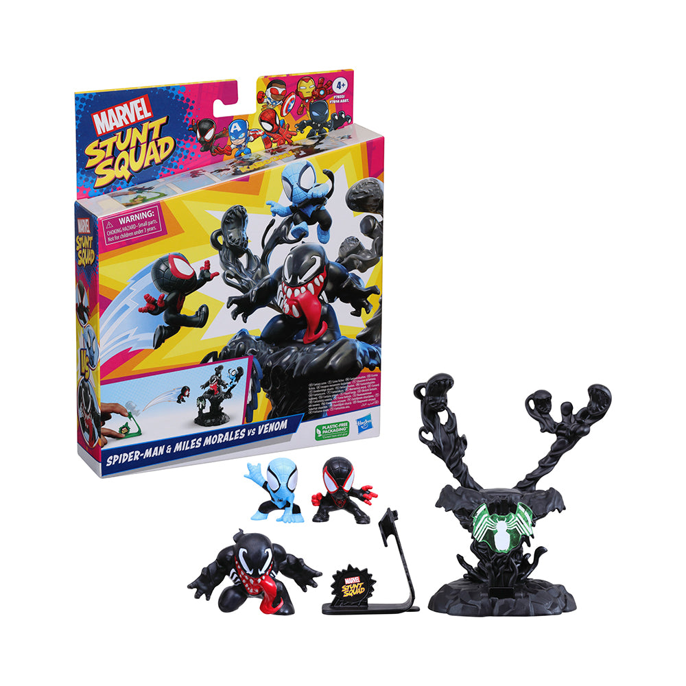 Marvel Stunt Squad Spider Man and Miles vs Venom Play Set | Mastermind Toys