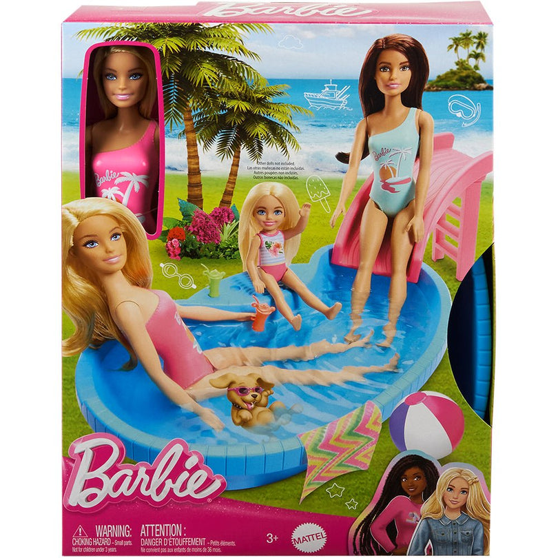Barbie® Doll and Pool Playset, Blonde in Tropical Pink One-Piece Swims ...