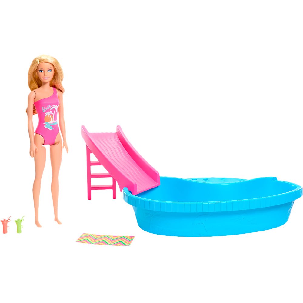 Barbie® Doll and Pool Playset, Blonde in Tropical Pink One-Piece Swims ...