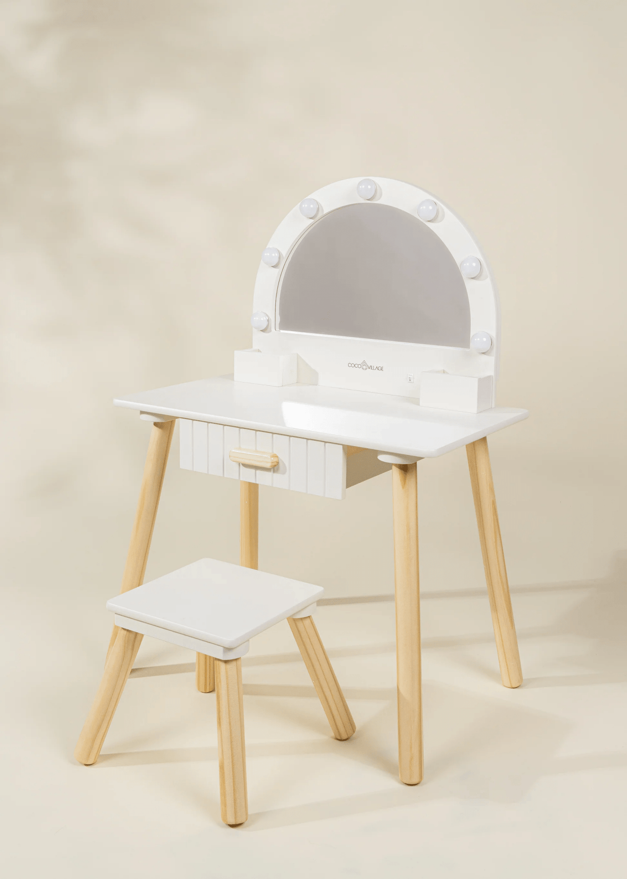 Coco Village Wooden Play Vanity with Lighted Mirror & Stool ...