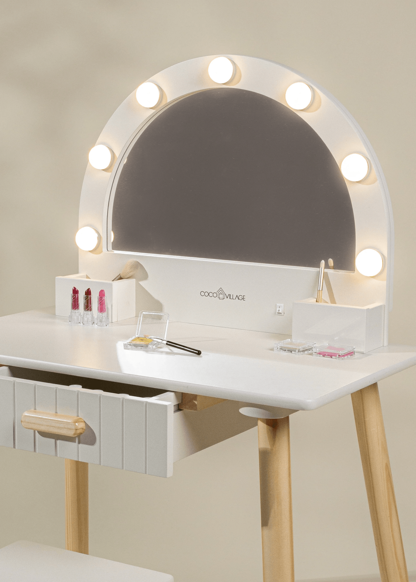 Coco Village Wooden Play Vanity with Lighted Mirror & Stool ...